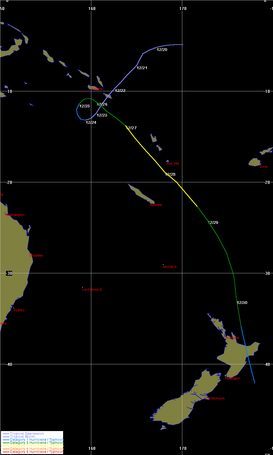 July 1996 to June 1997 Tropical Cyclones in the South Pacific Ocean