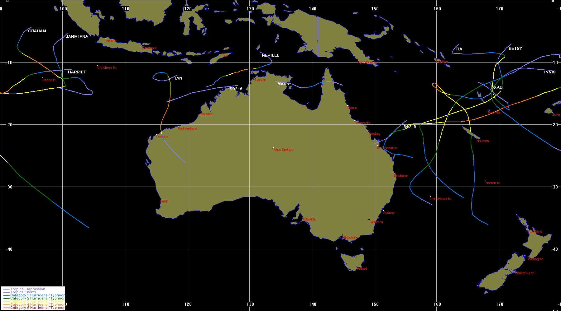 July 1991 to June 1992 Tropical Cyclones in the Australian Region